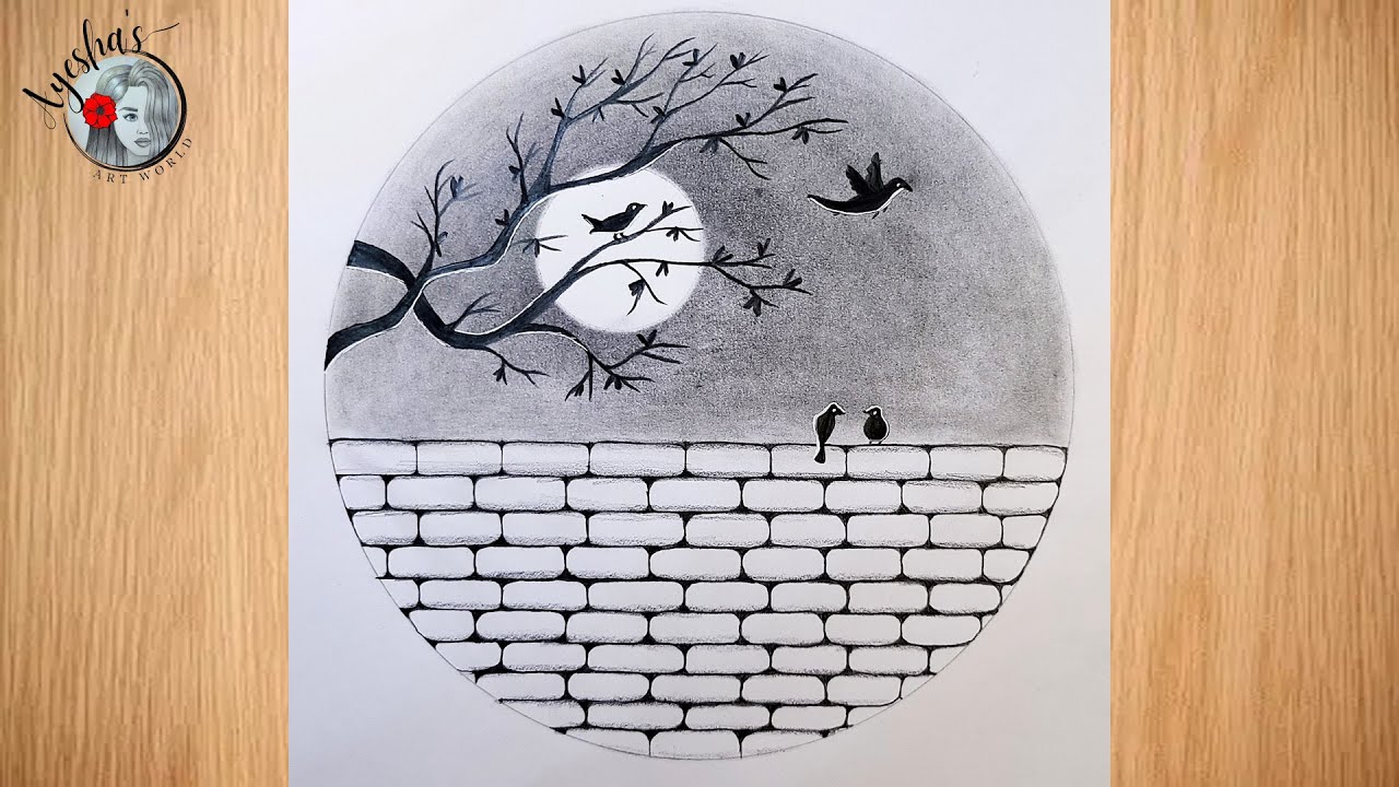 Easy Circle Drawing for Beginners: Birds on a Wall and Moonlight ...