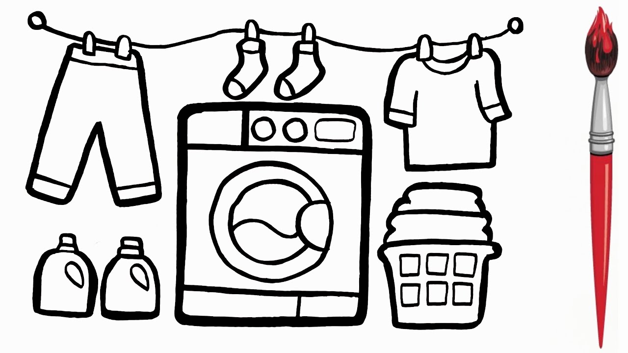 Let's Learn Drawing , Painting and Coloring Washing Machine | Easy ...
