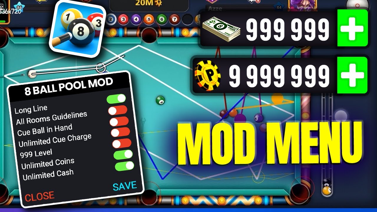 8 Ball Pool MOD Menu MegaPower, Líneas Largas y DINERO ILIMITADO en 8 Ball Pool - YouTube