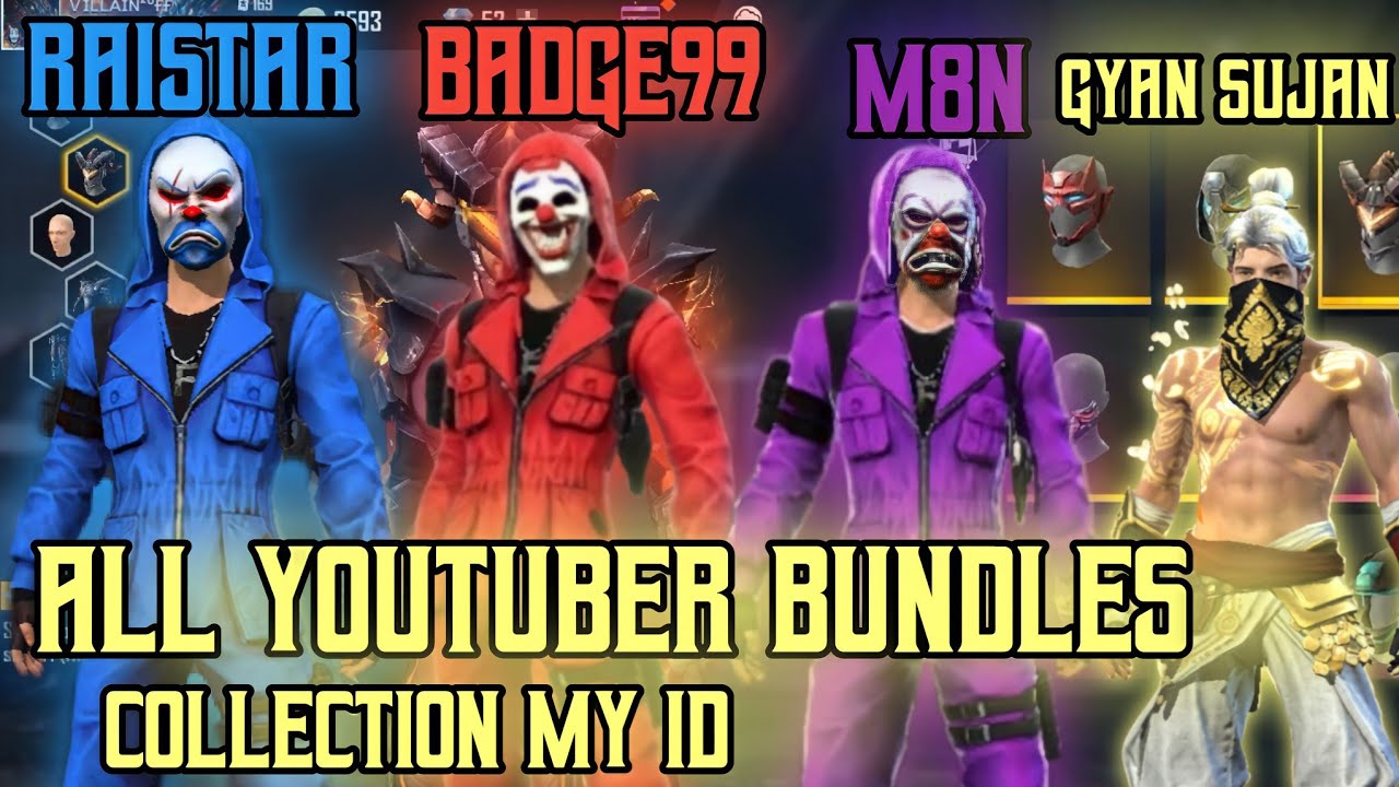 best free fire ID collection all youtubers Bandel @badge99 @totalgaming ...