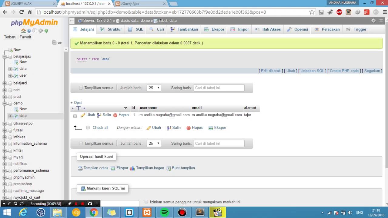 Jquery Ajax Database 2 Retrieve Mengambil Data Tanpa Refresh Youtube