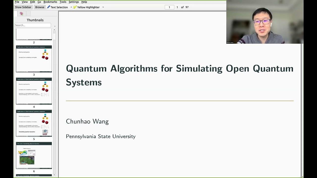 QuCS Lecture60: Prof. Chunhao Wang (PSU), Quantum algorithms for simulating the dynamics of open ...