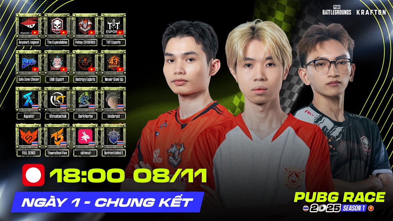 🏆 [PUBG RACE 2025 Season 1] NGÀY 1: 🇻🇳 TE, 🇻🇳 AL, 🇻🇳 FCE, 🇻🇳 TDT, 🇹🇭 ...
