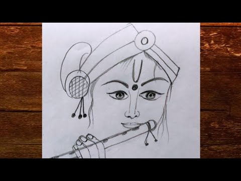 How to draw Krishna ji with Bansuri ||Easy drawing step by step ...