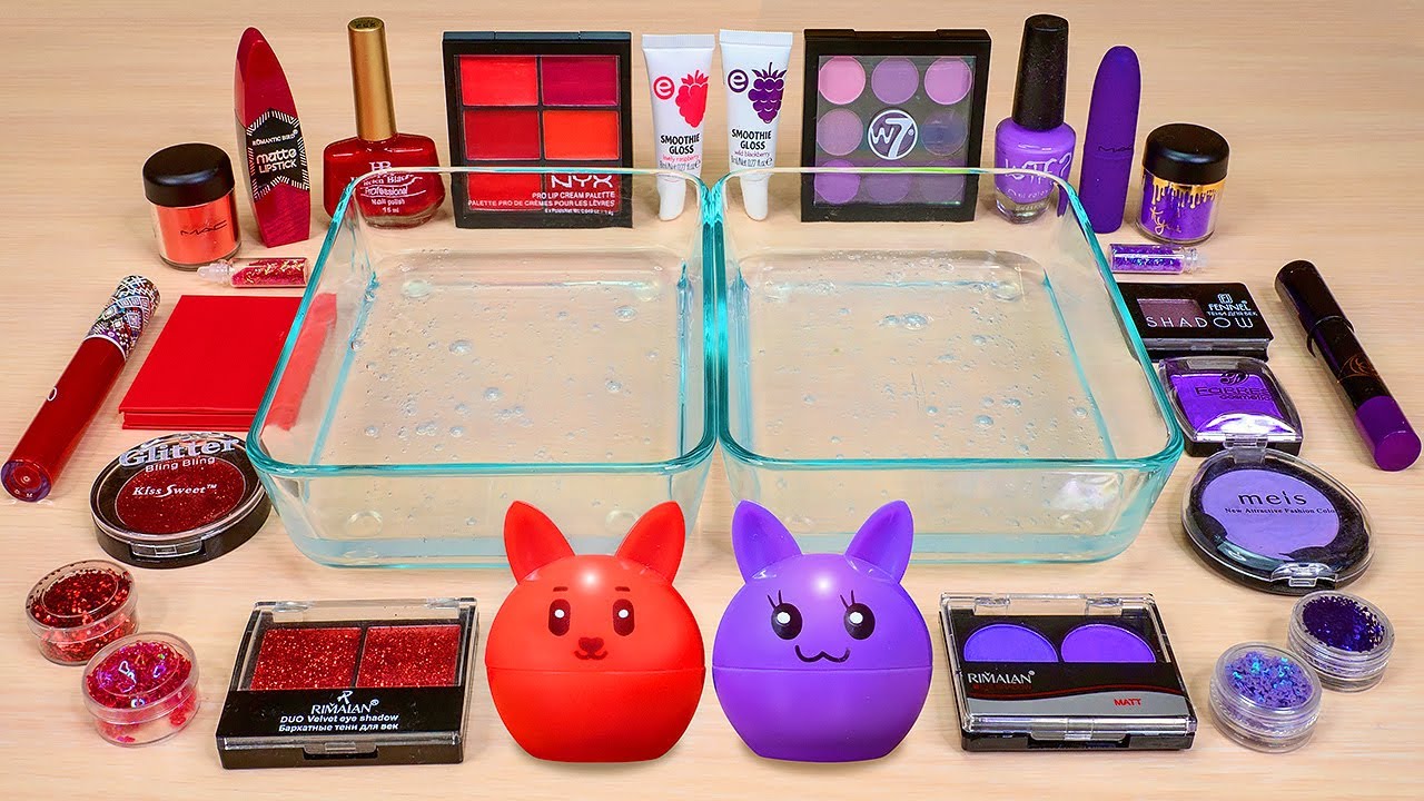 Red vs Violet - Mixing Makeup into Slime! Satisfying Video - YouTube
