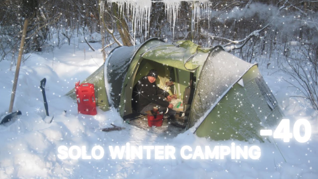 -35C WINTER CAMPING ALONE in a HOT TENT EXTREME COLD WINTER CAMPING in ...