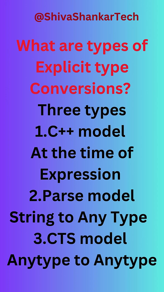 What are types of Explicit type Conversions?@ShivaShankarTech #c# # ...