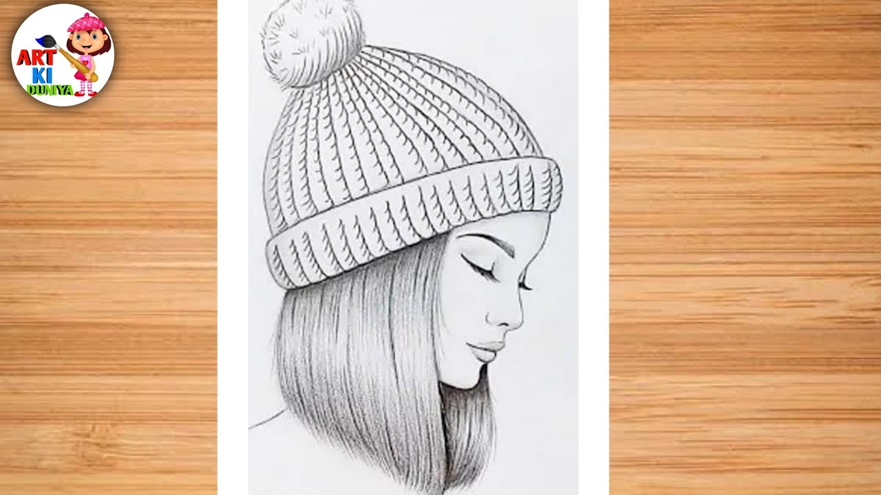 How to Draw winter cap girl drawing |step by step|for beginners| pencil ...
