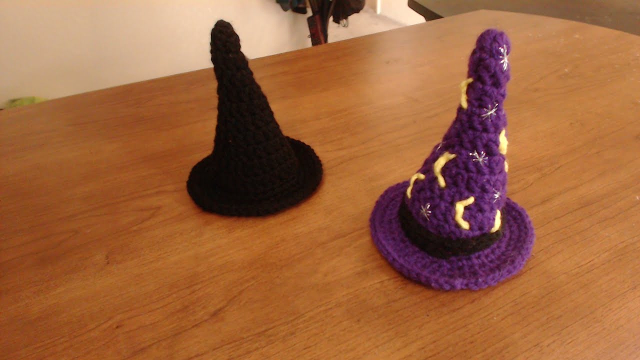 How to Crochet Doll-Size Witch/Wizard Hat - YouTube