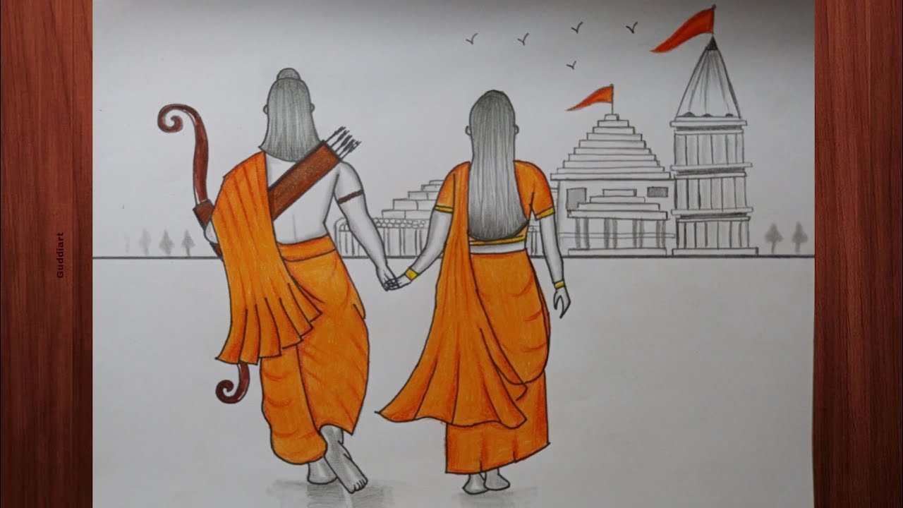 Shree Ram Seeta drawing// Ram mandir drawing// Ayodhya Ram mandir ...