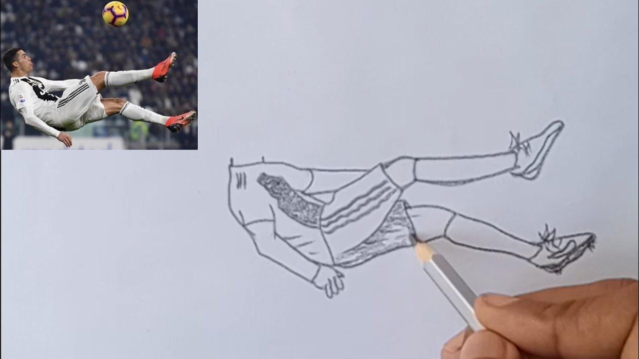 cristiano ronaldo bicycle kick drawing realistic full body - YouTube
