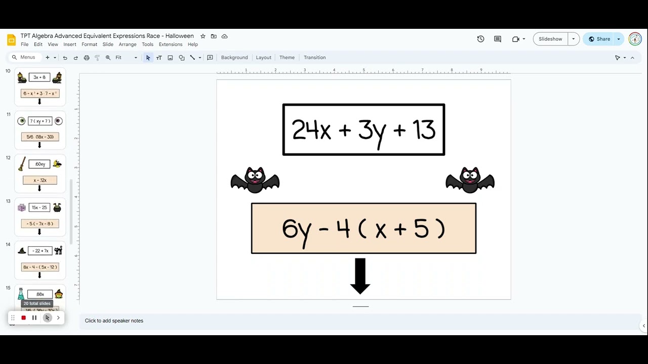 Advanced Equivalent Expressions Race - Halloween - YouTube