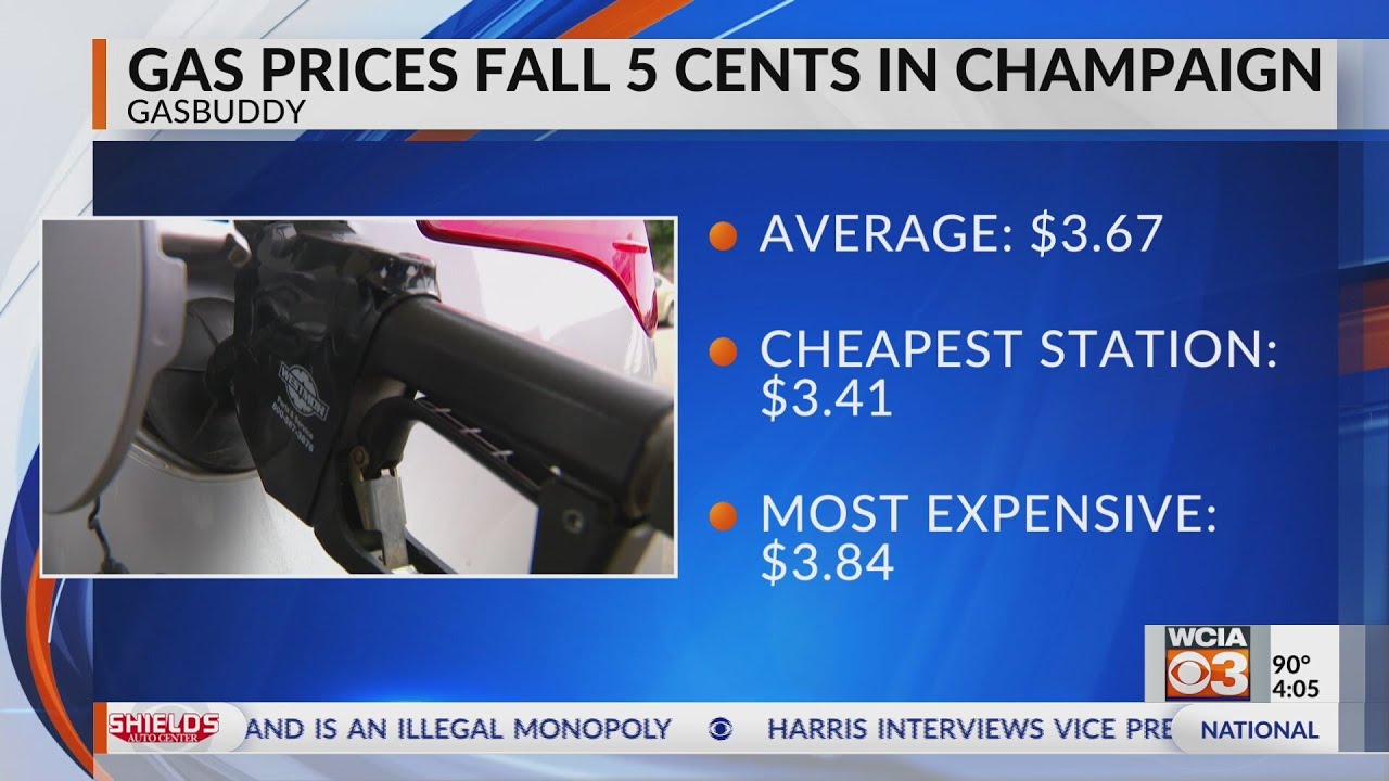 Champaign gas prices fall 5 cents on average - YouTube