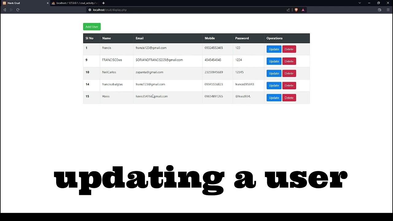 ACTIVITY CRUD (Create, Insert, Update, Delete) PHP - YouTube