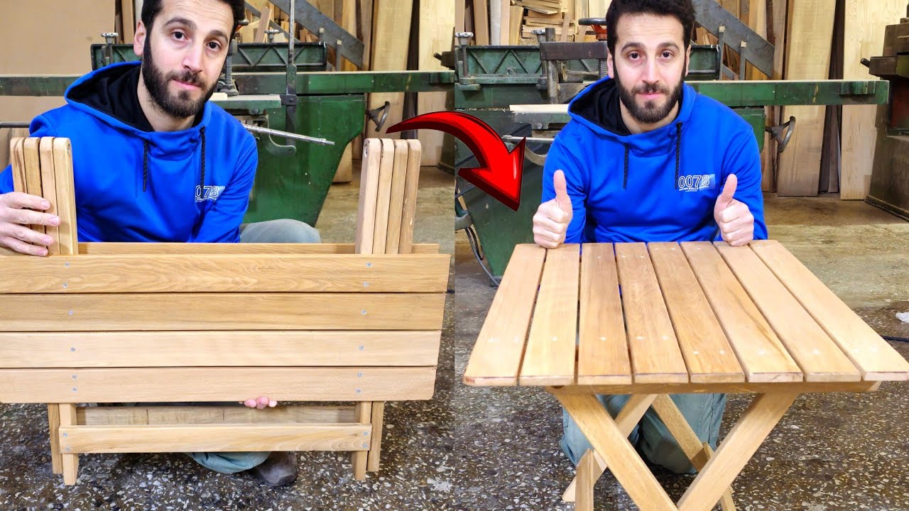 Folding Wooden Table Build – Durable and Practical Design - YouTube