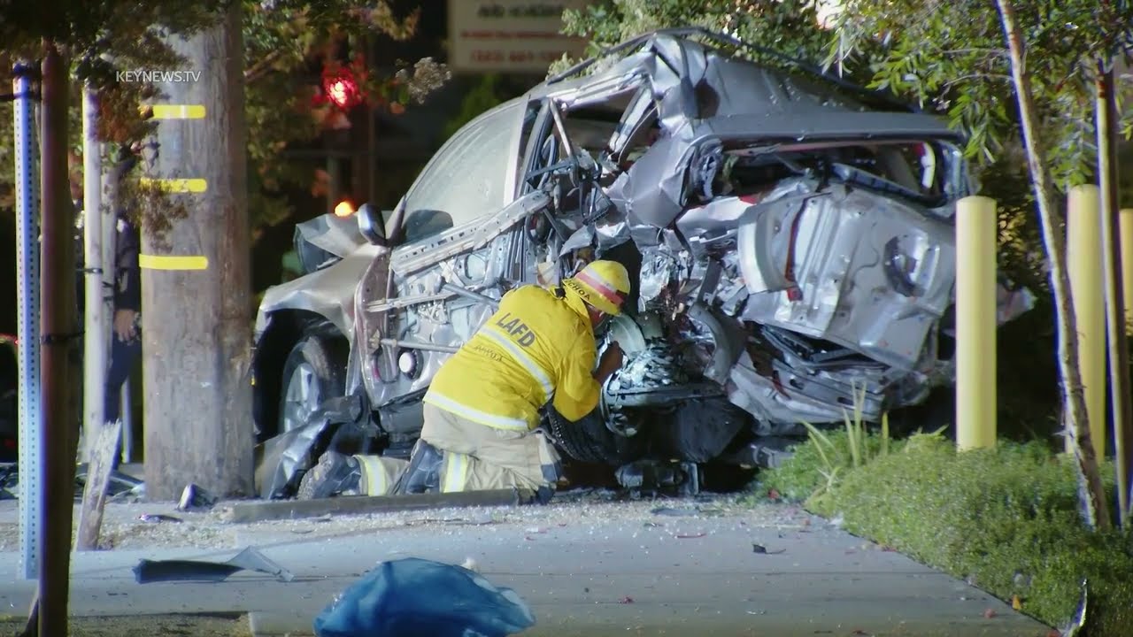 Driver, Passenger Rescued After High-Speed Violent Crash into Parked ...