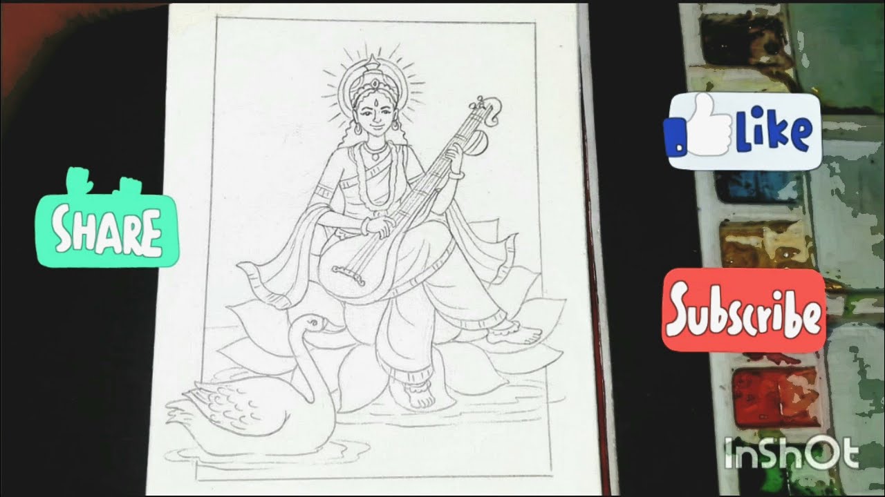 How to draw a sketch of Goddess Saraswati. ( Happy Vasant panchmi ...