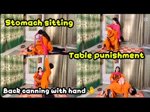 Stomach sitting punishment table punish back canning with hand 🤚 Falaka with hand 🤨