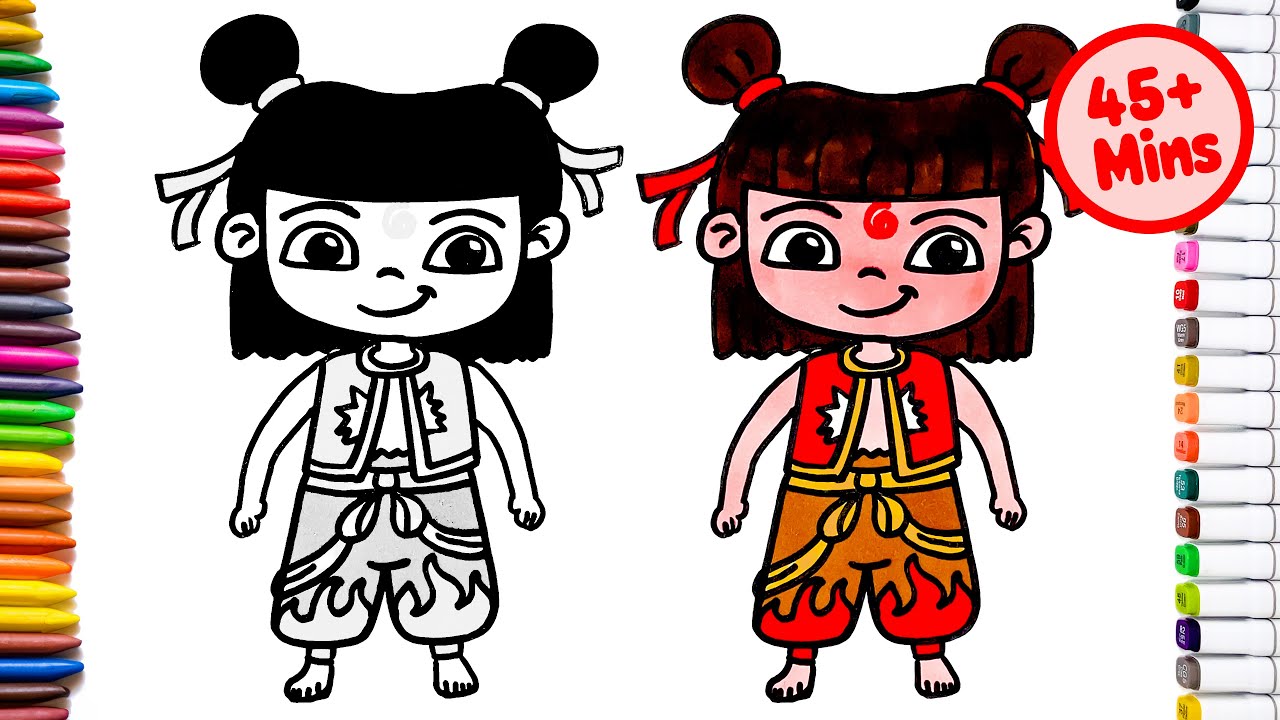 Draw cute NE ZHA 🧧🥋⚔️ | Step by Step | Easy drawing for kids 🌈 🌈 - YouTube