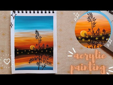 💙🧡 Easy Sunset for beginners | Acrylic painting Tutorial | Sunset ...