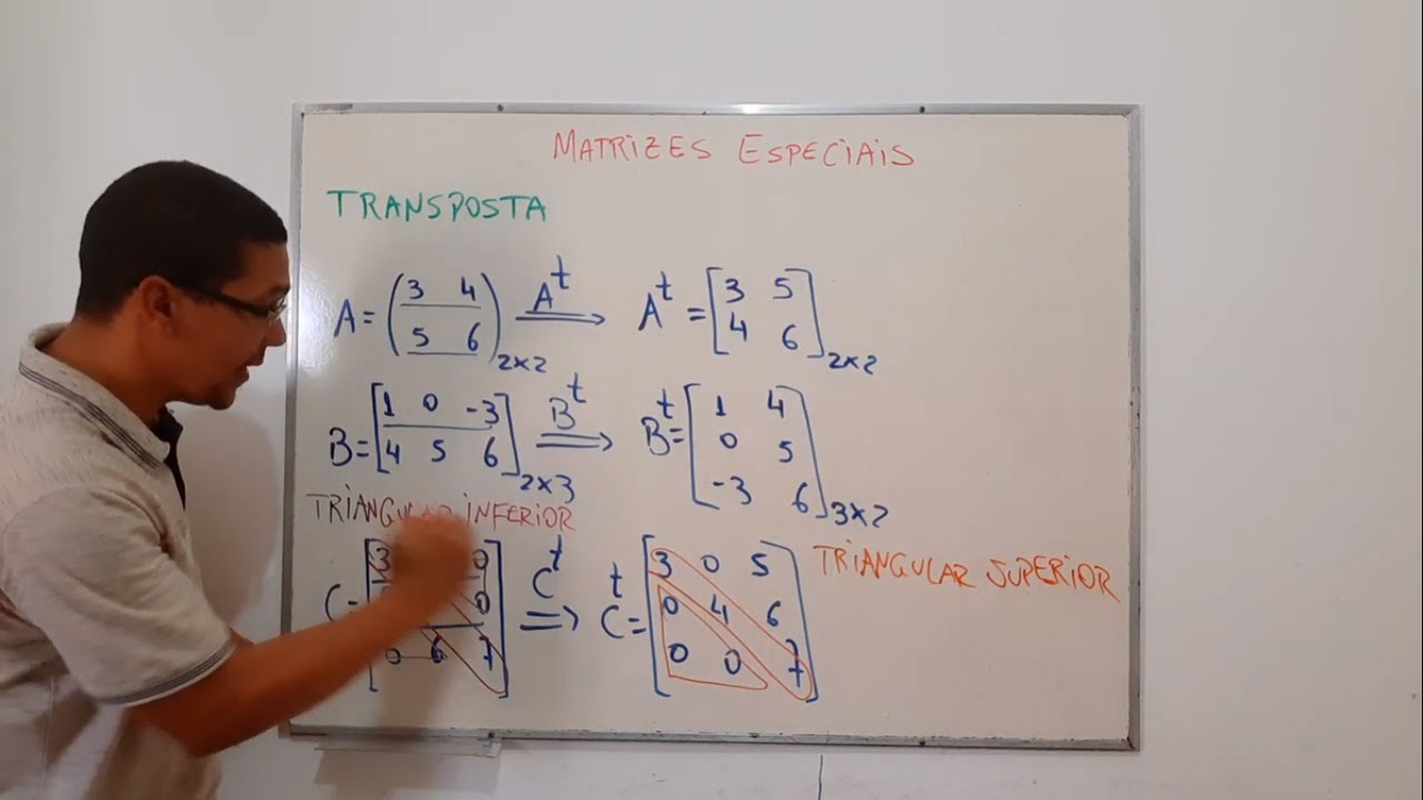 MATRIZES ESPECIAIS: TRANSPOSTA, TRIANGULAR INFERIOR E SUPERIOR. - YouTube