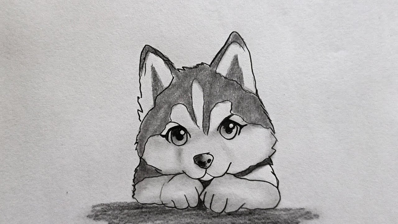 How to draw a cute wolf cub picture - Easy pencil drawing step by step ...