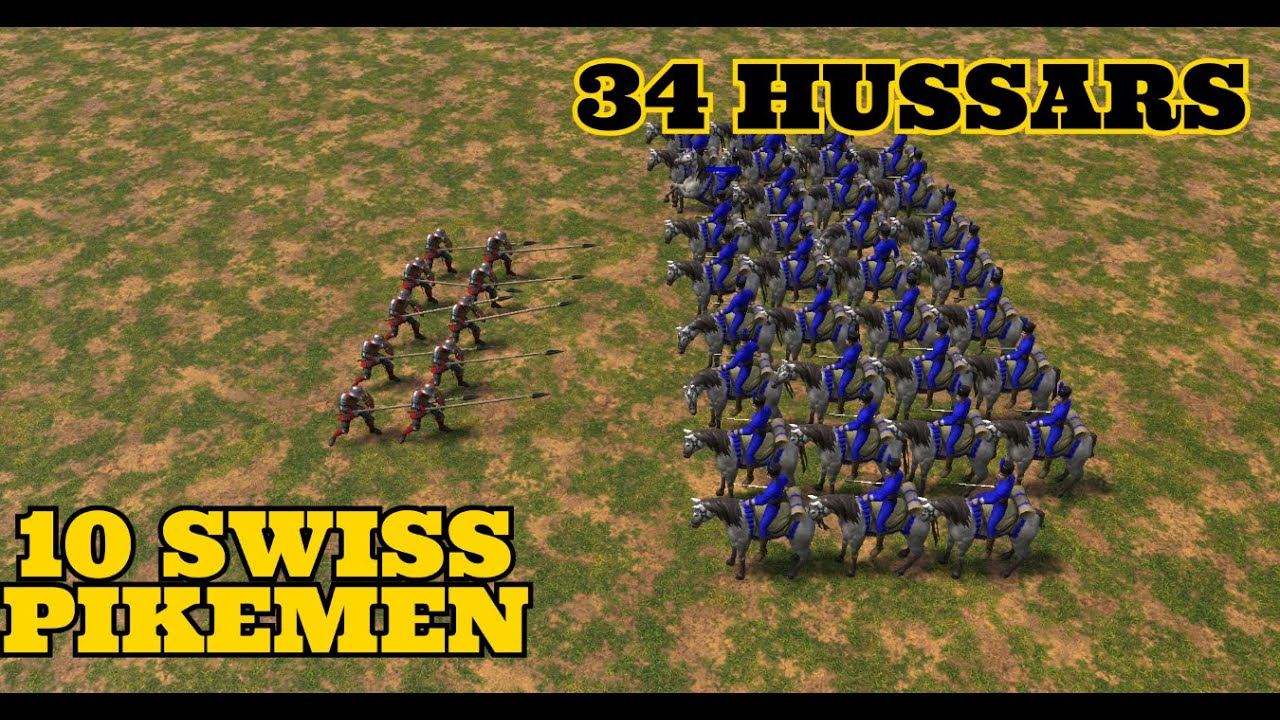 Age of Empires III Definitive Edition 10 Swiss pikemen vs 34 Hussars ...