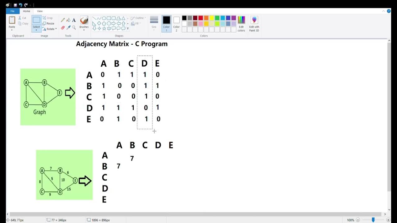 Graph Adjacency Matrix C Program - YouTube