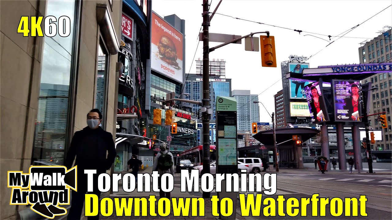Toronto Morning walk from downtown to the waterfront at 8 AM on a ...
