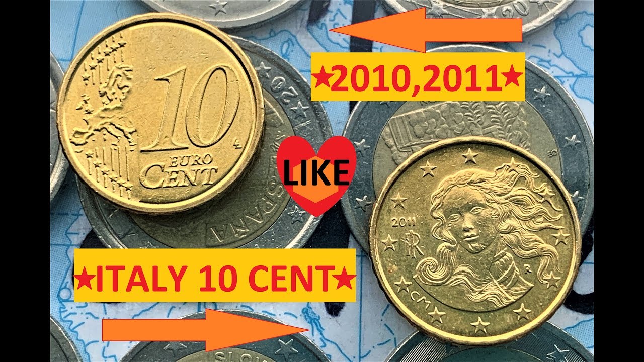 Italy 10 Cent 2010 2011 R $Defect coins RARE$/2 Euro 110.000.000 - YouTube