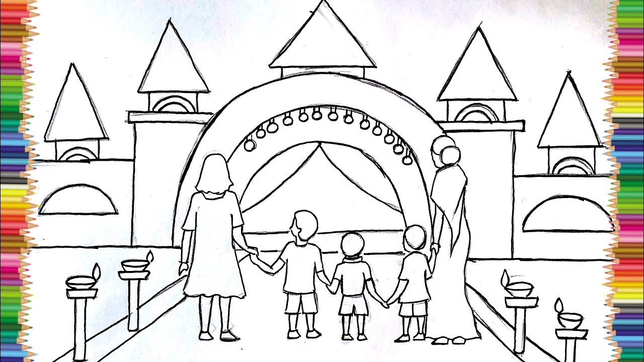 kali puja pandal hopping 2019/ diwali easy line drawing/kali pujo ...