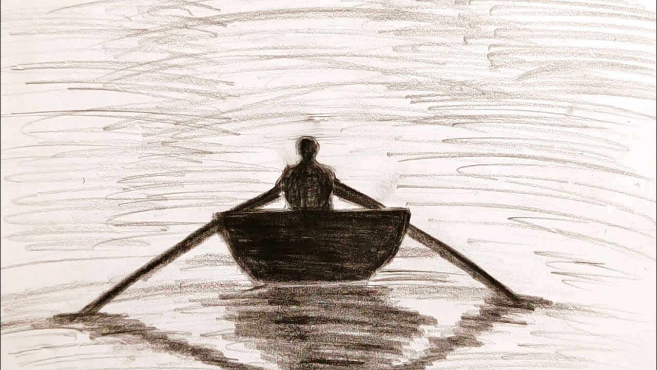 How to draw a man with boat for beginners || Easy pen sketch # ...