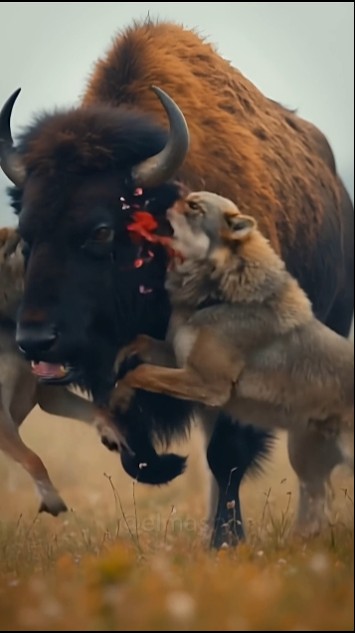 Bison Vs Wolf #wildlife #fight #bison #wolf #shorts - YouTube