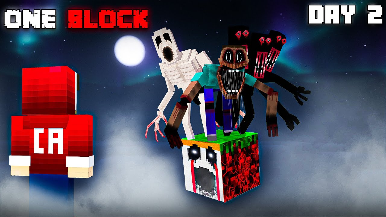 I Survived Most TERRIFYING CREATURE In Minecraft Horror ONE BLOCK DAY 2 ...