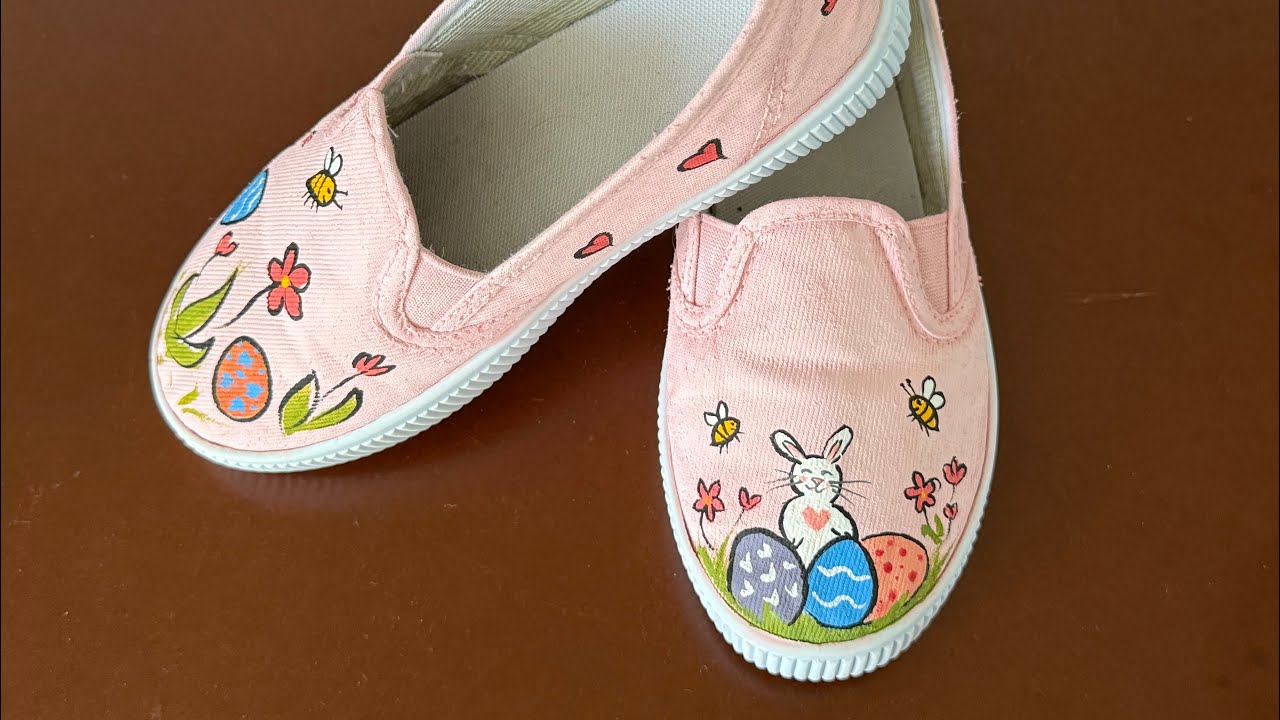 Painting on canvas shoes for Easter 🐰 - YouTube