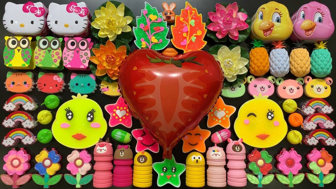 Festival of Colors !! Mixing Random Things Into Slime !! Strawberry ...