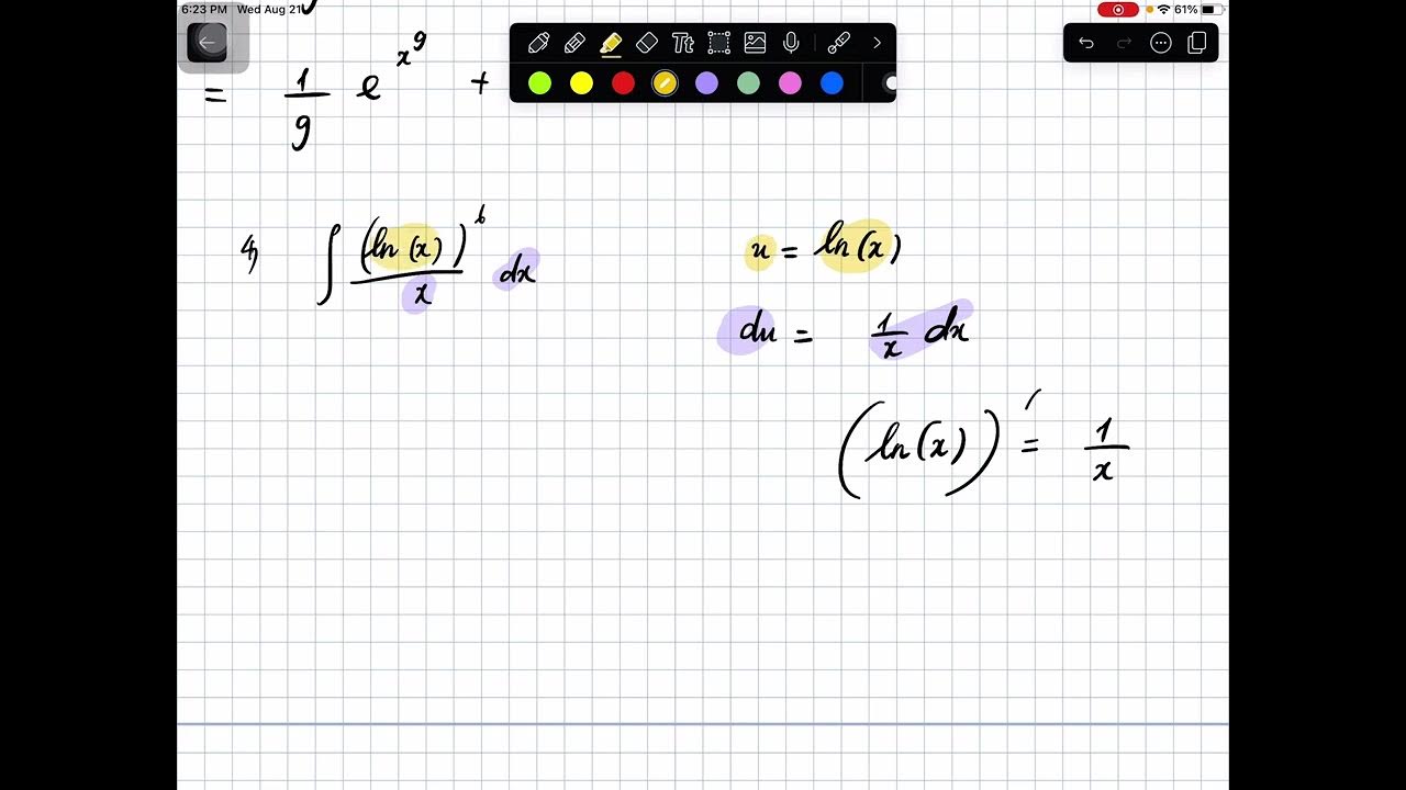 (ln x)^6/x dx evaluate the integral by substitution ln 𝘶-substitution: logarithmic function ...