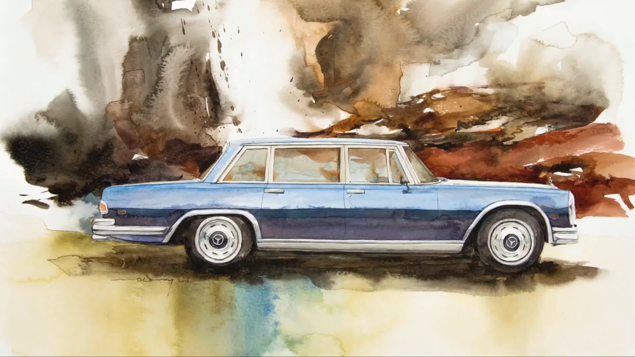 [SPEED PAINTING : KangCar] Watercolor painting Mercedes Benz 600 - YouTube