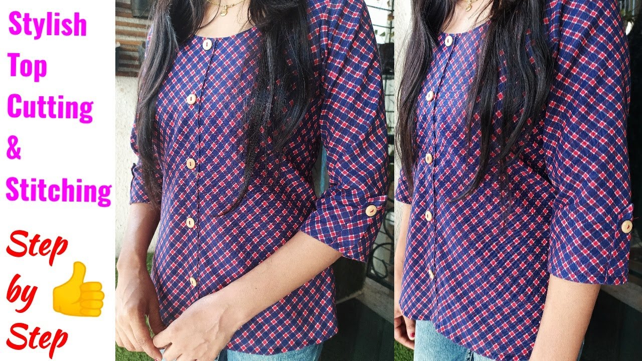 Top Cutting and Stitching | Stylish Button Placket Top with placket ...