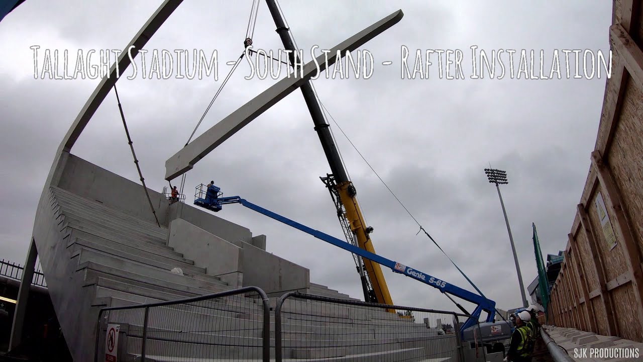 Tallaght Stadium - South Stand - Rafter Installation - YouTube