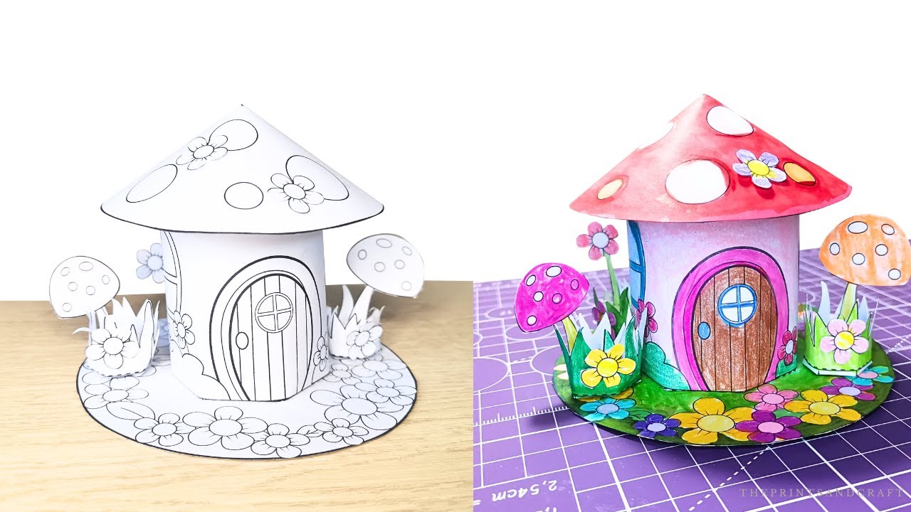 Easy Paper Fairy House with template | Paper Craft school Activitiy ...