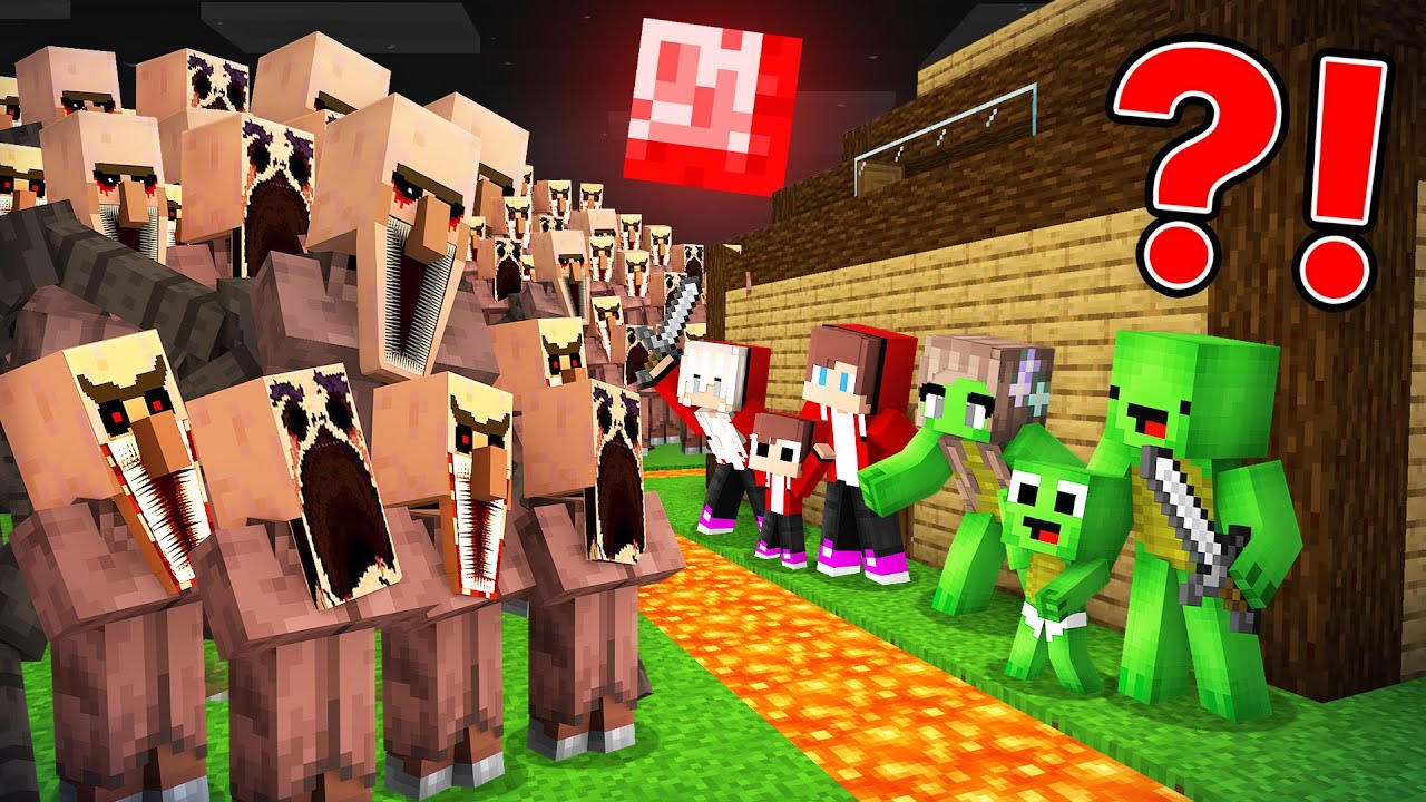 JJ and Mikey Families Security Base vs Scary Villager Army Battle in Minecraft (Maizen) - YouTube