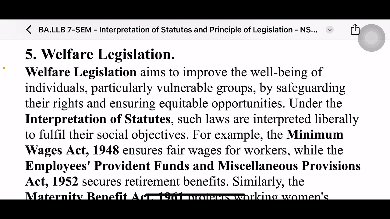 Welfare Legislation | Interpretation of Statutes | Justice Insight 360 ...