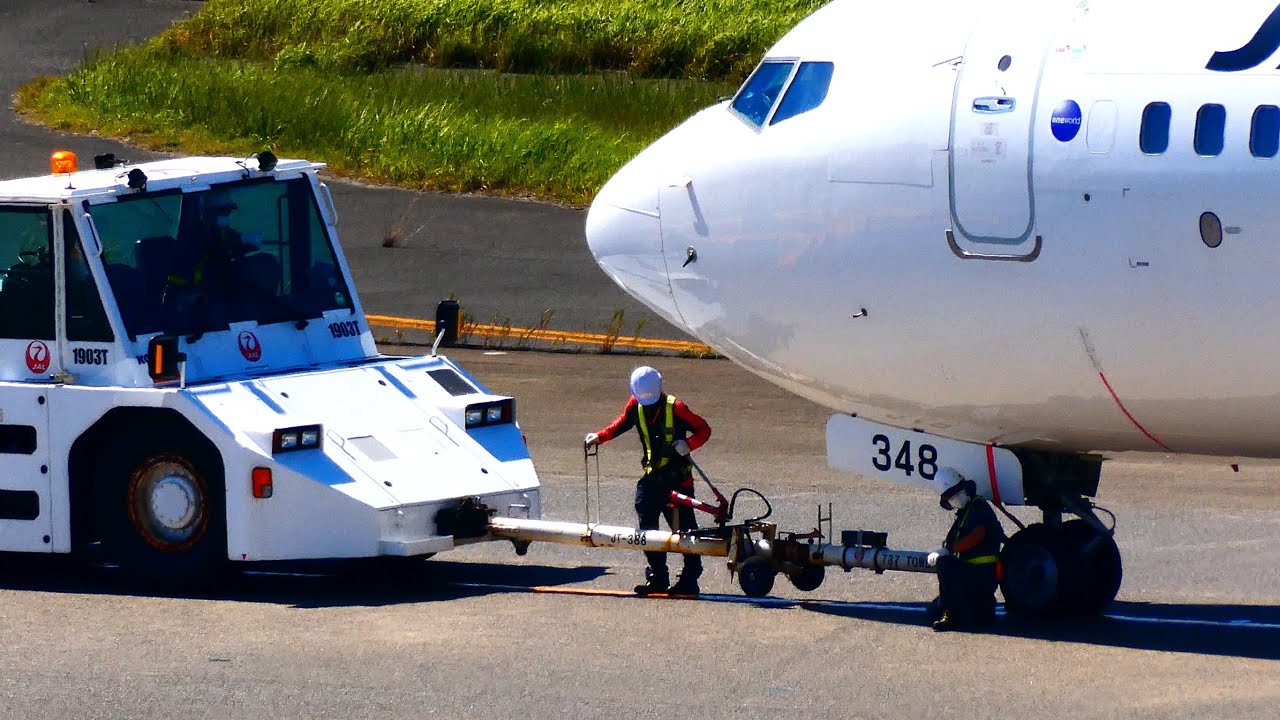 [Pushback & Towbar Disconnect] JAL(JA348J) Boeing 737-800 [Haneda ...