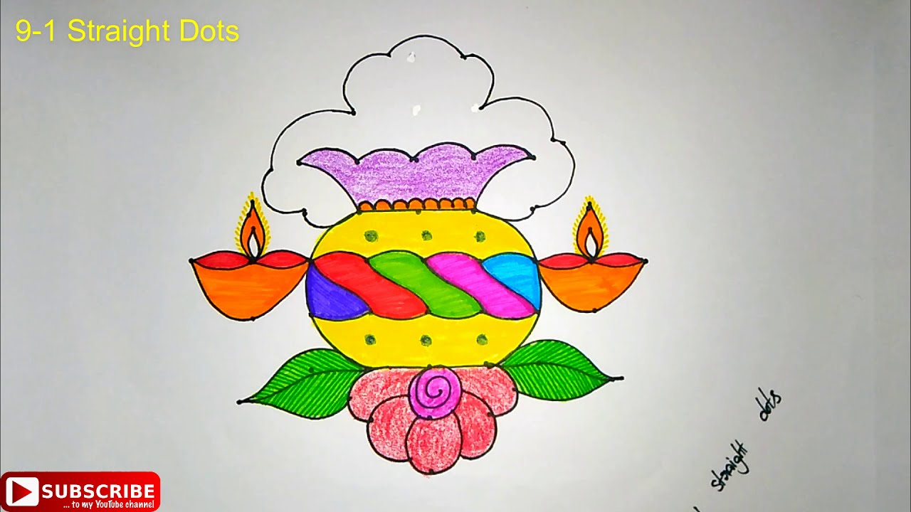 Bhogi Muggulu 2021 || Bhogi Rangoli 9x1 dots || Simple Bhogi Kundala ...