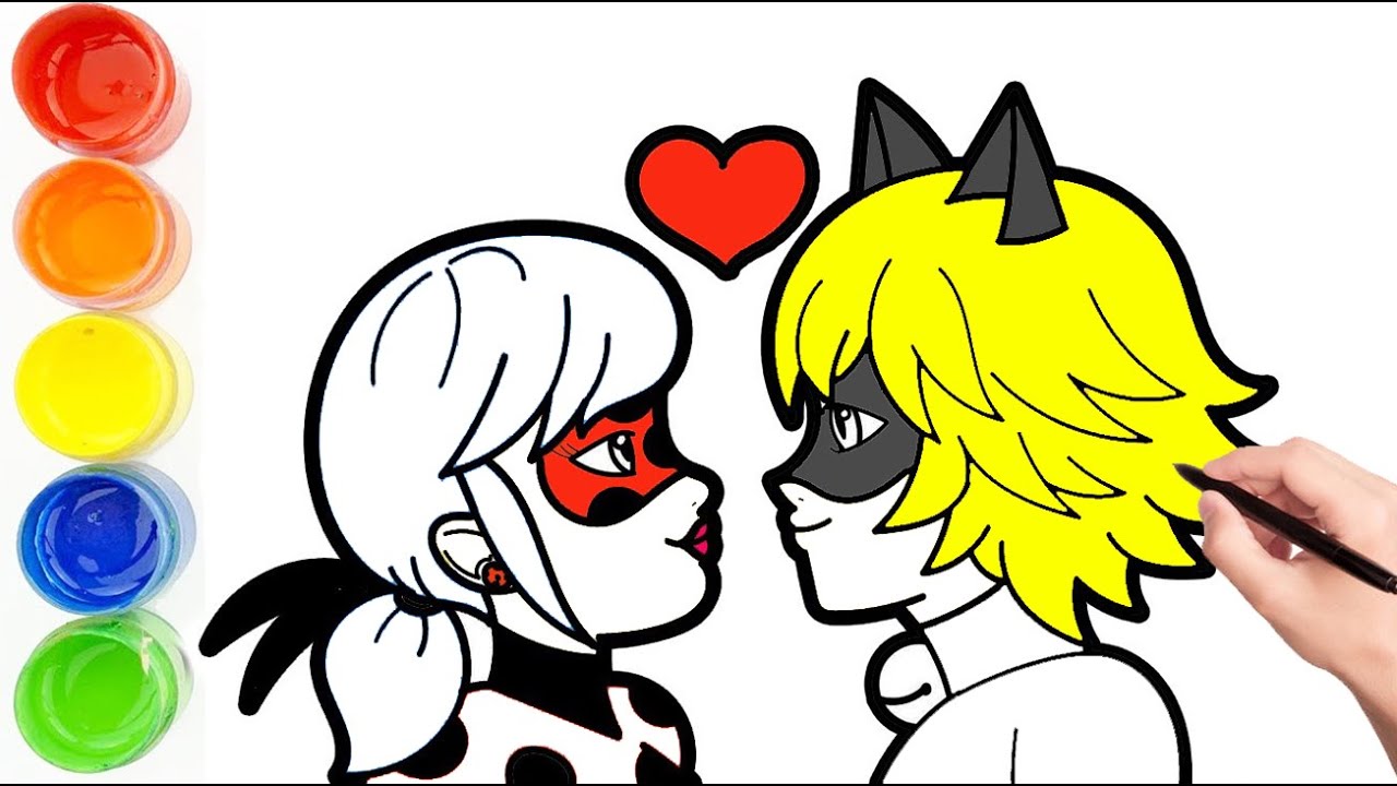 Miraculous Ladybug and Cat Noir drawing Painting and coloring || step ...
