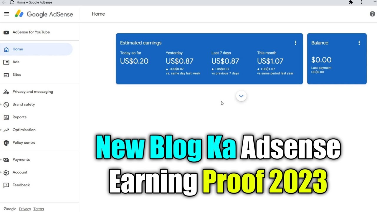 New Blog Website Ka Adsense Earning Proof In 2023 | Adsense Earning ...