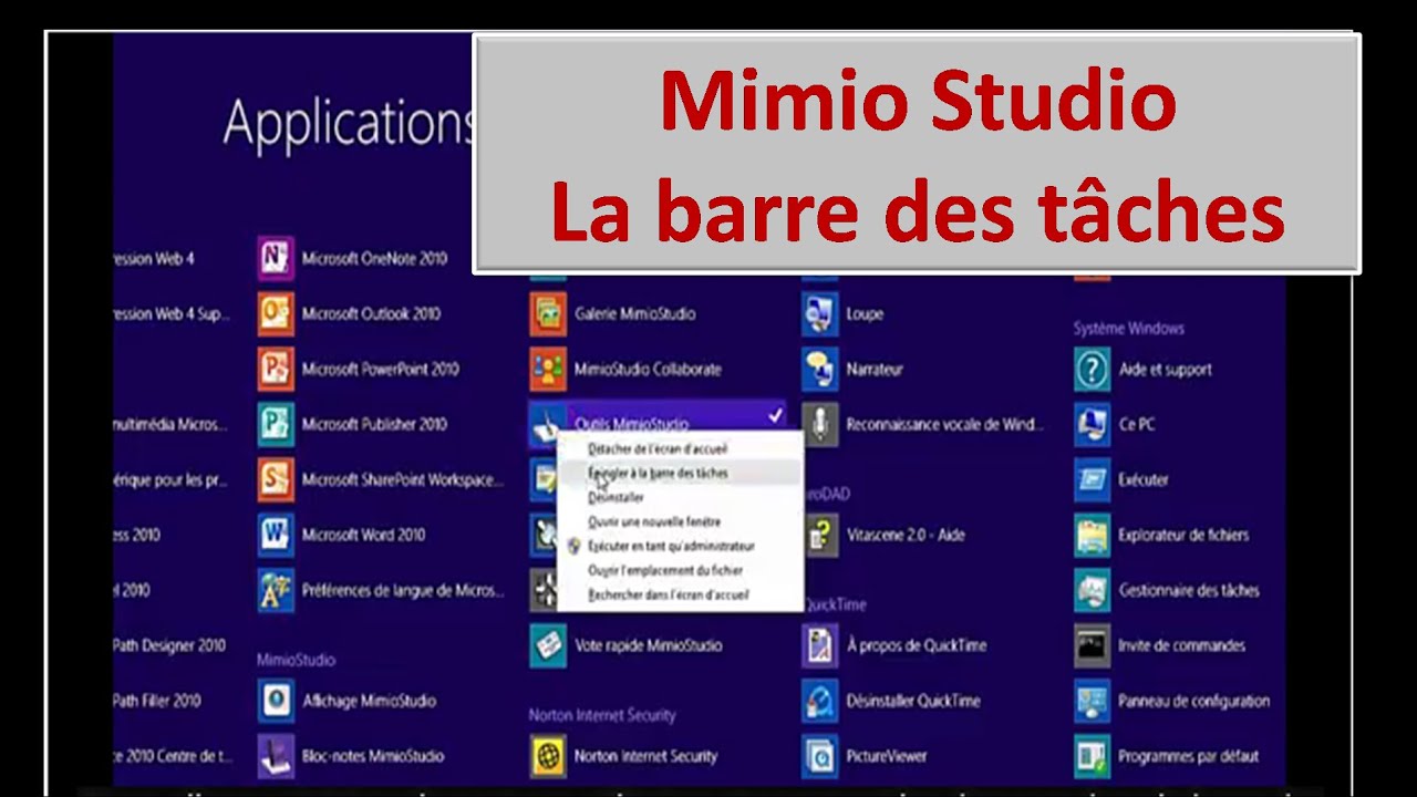 Mimio Studio : Paramétrer la barre des tâches - YouTube