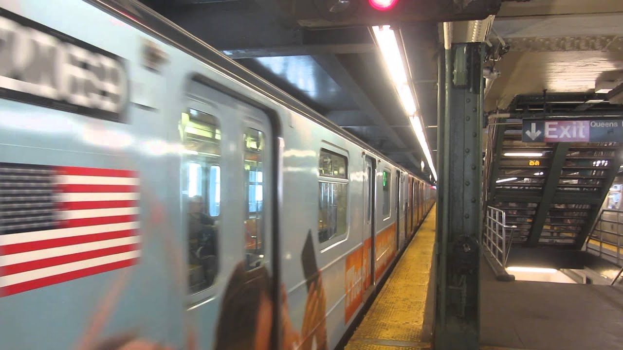 R160 (Q) and R62A (7) AT&T Ad-Wrap Trains at Queensboro Plaza - YouTube