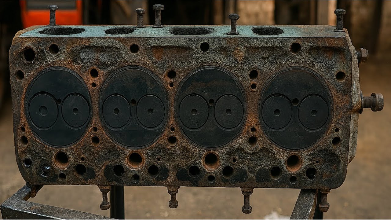 Awesome 4 Cylinder Engine Head Rebuild | Tractor Rusted Head Repairing ...
